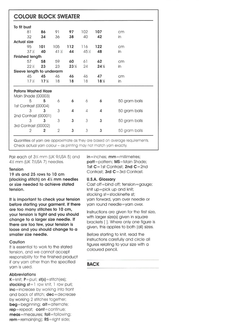 Knitting Pattern Leaflet Patons 3002 Ladies Colour Block Sweater ...