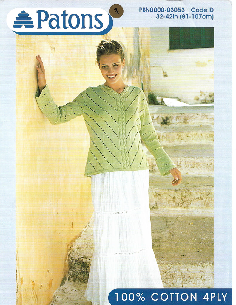 Knitting Pattern Leaflet Patons 3053 4ply Ladies Cabled Lacy Tunic ...