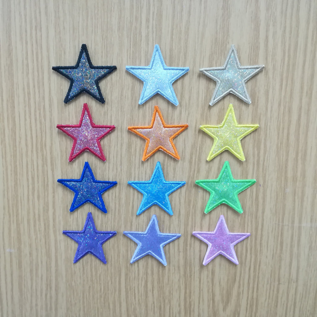Motif Patch Shiny Hologram Fabric Stars Star *Choice of different colo ...