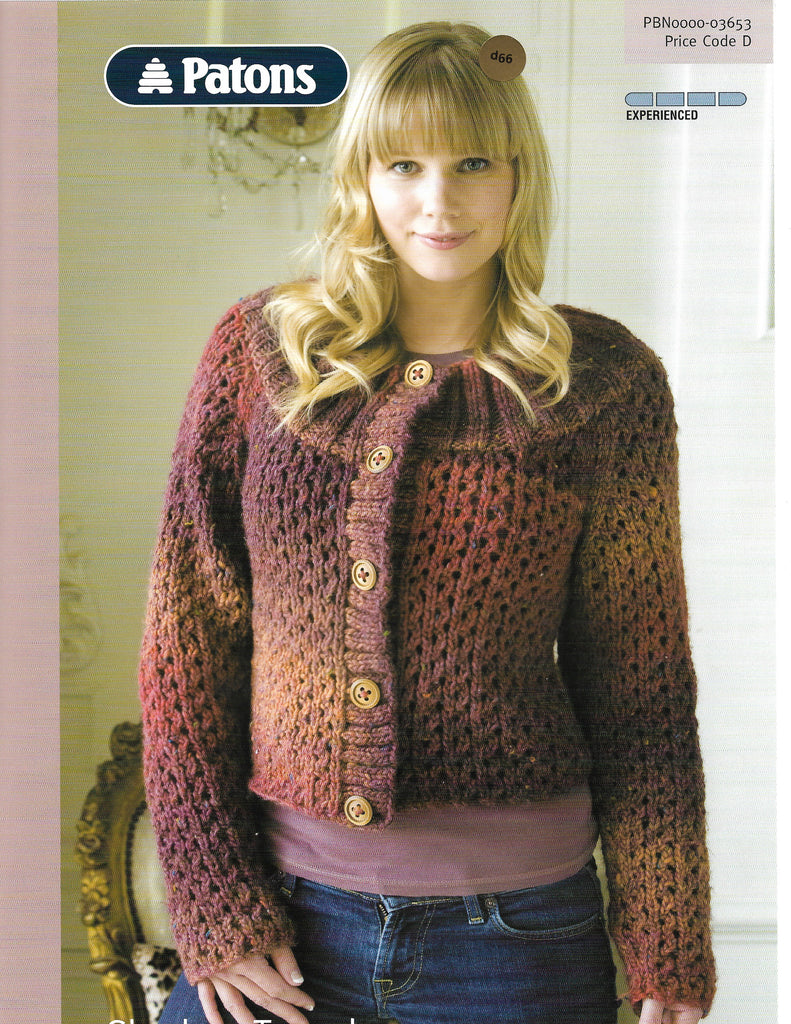 Knitting Pattern Leaflet Patons 3653 Chunky Ladies Lacy Rib Cardigan w ...